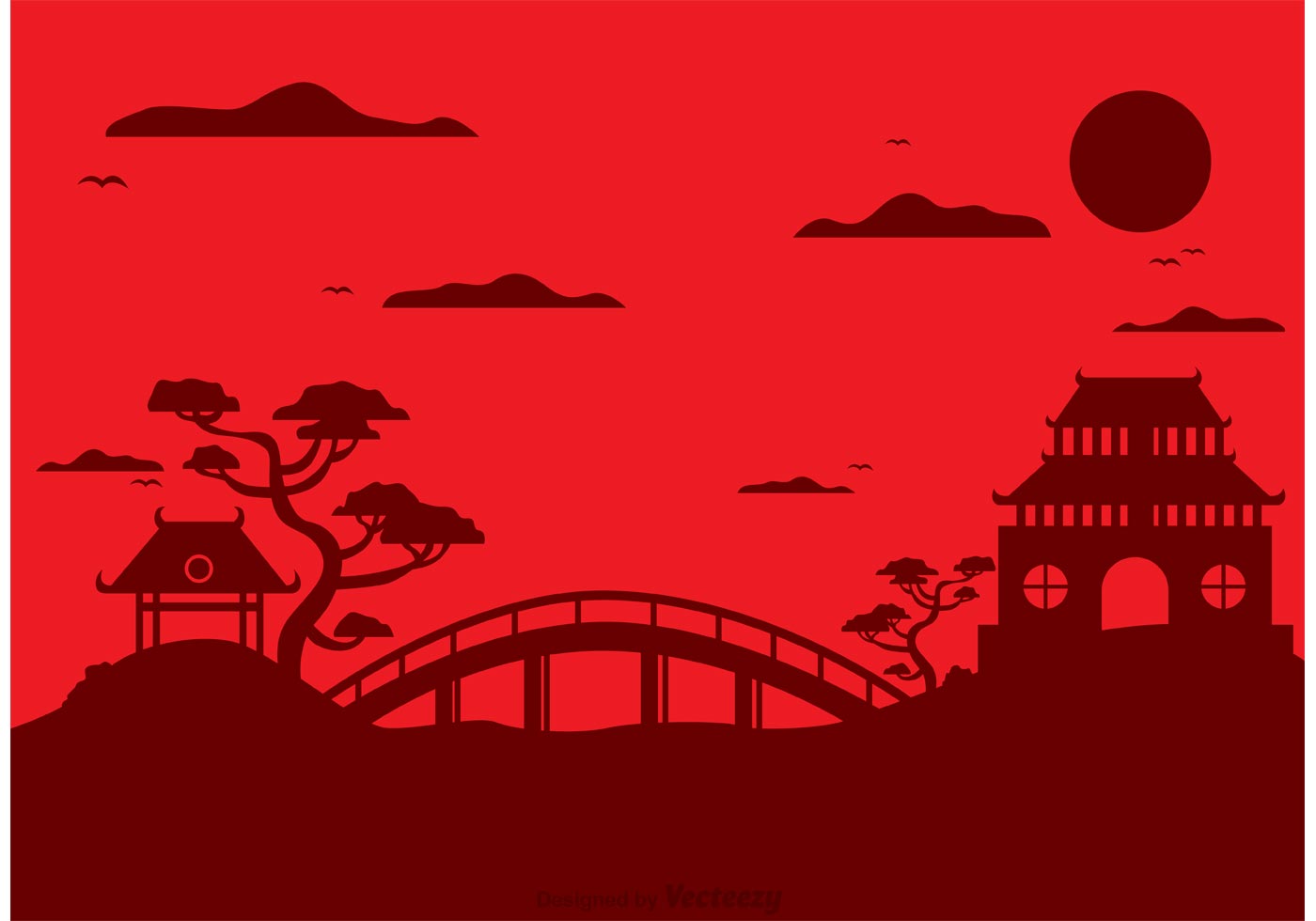 Chinese Temple Landscape Vector Free Vector Art Backgrounds for ...